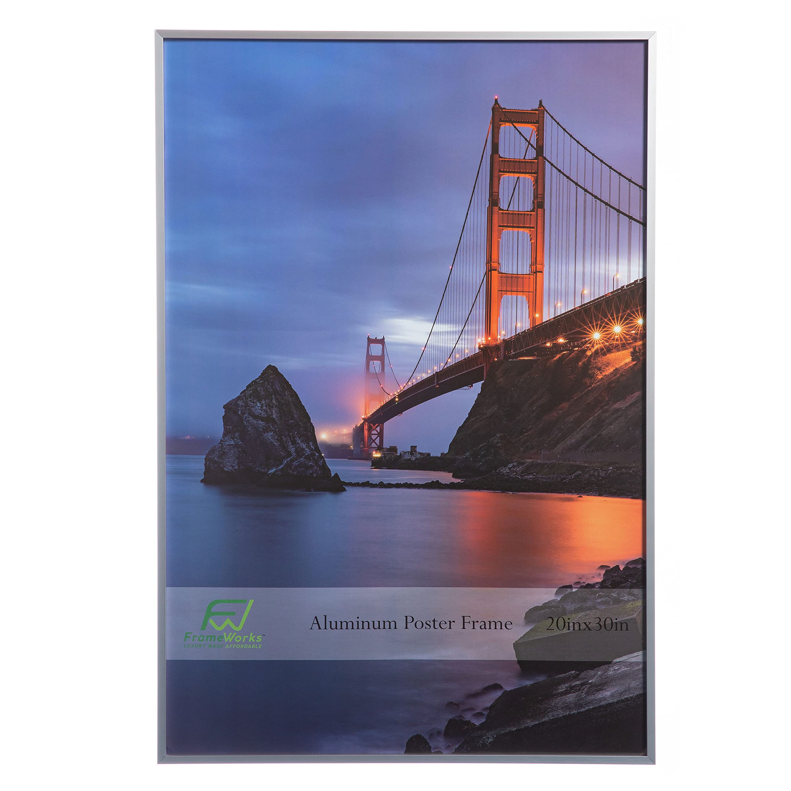 FrameWorks 20” x 30” Silver Brushed Aluminum Poster Picture Frame with ...