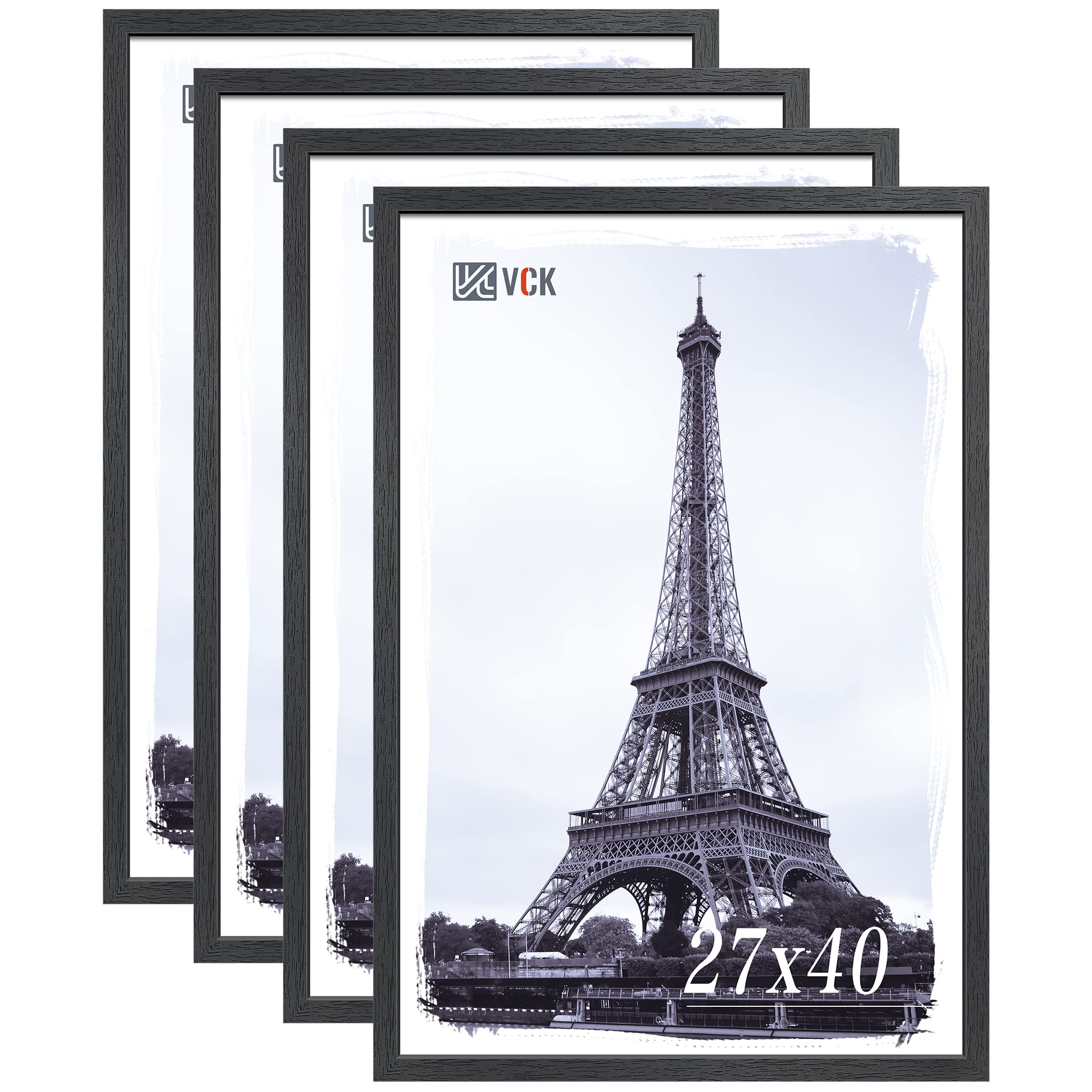 VCK 27x40 Solid Wood Poster Frames Set of 4, Exclusive Woodgrain Black ...