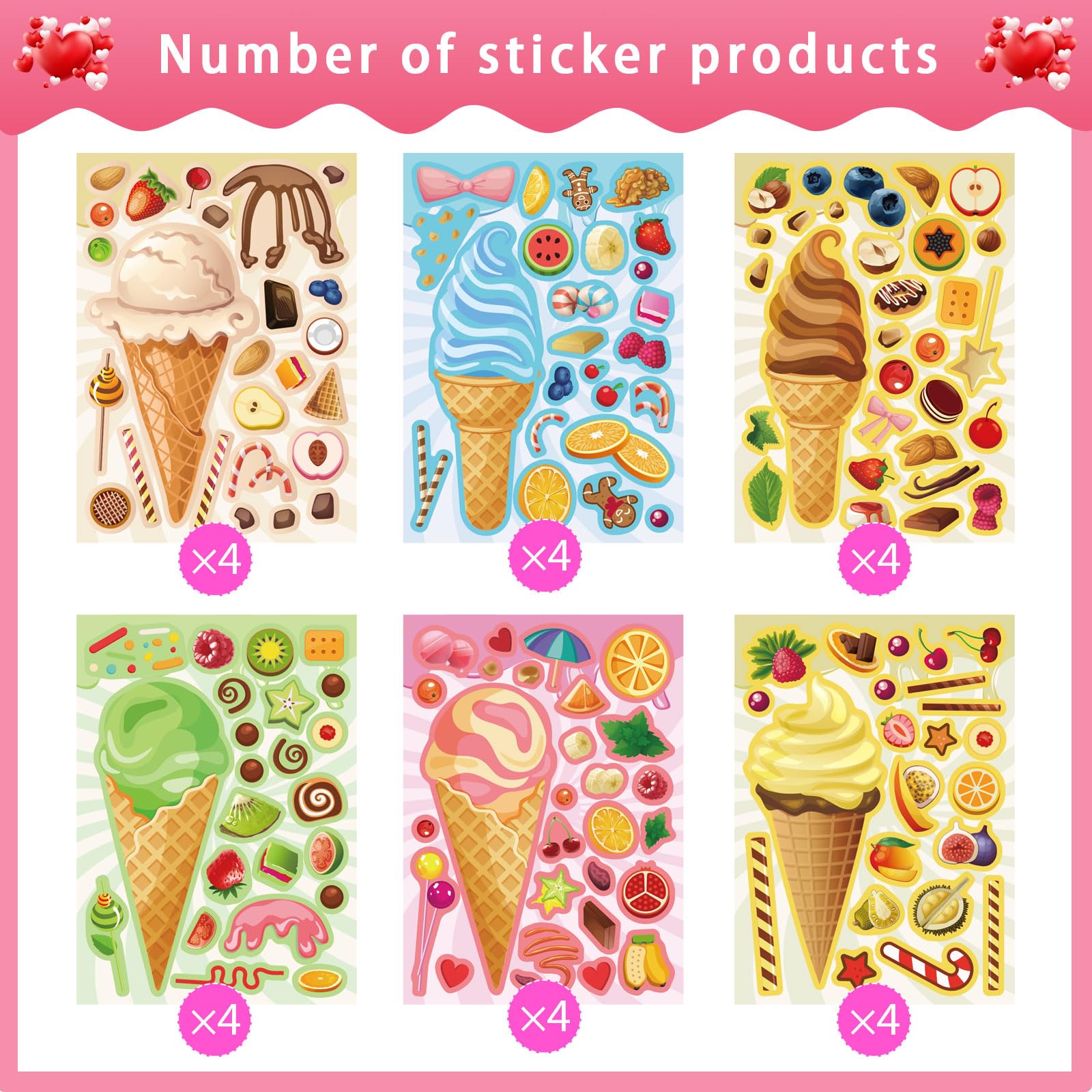 Mua 24 Sheets Ice Cream Stickers, Make-a-face Stickers for Kids ...