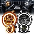 Amazon.com: VI9000 Round LED 7 Inch Headlights+4 Inch Fog Lights with Hi/Lo Beam/White DRL/Amber ...
