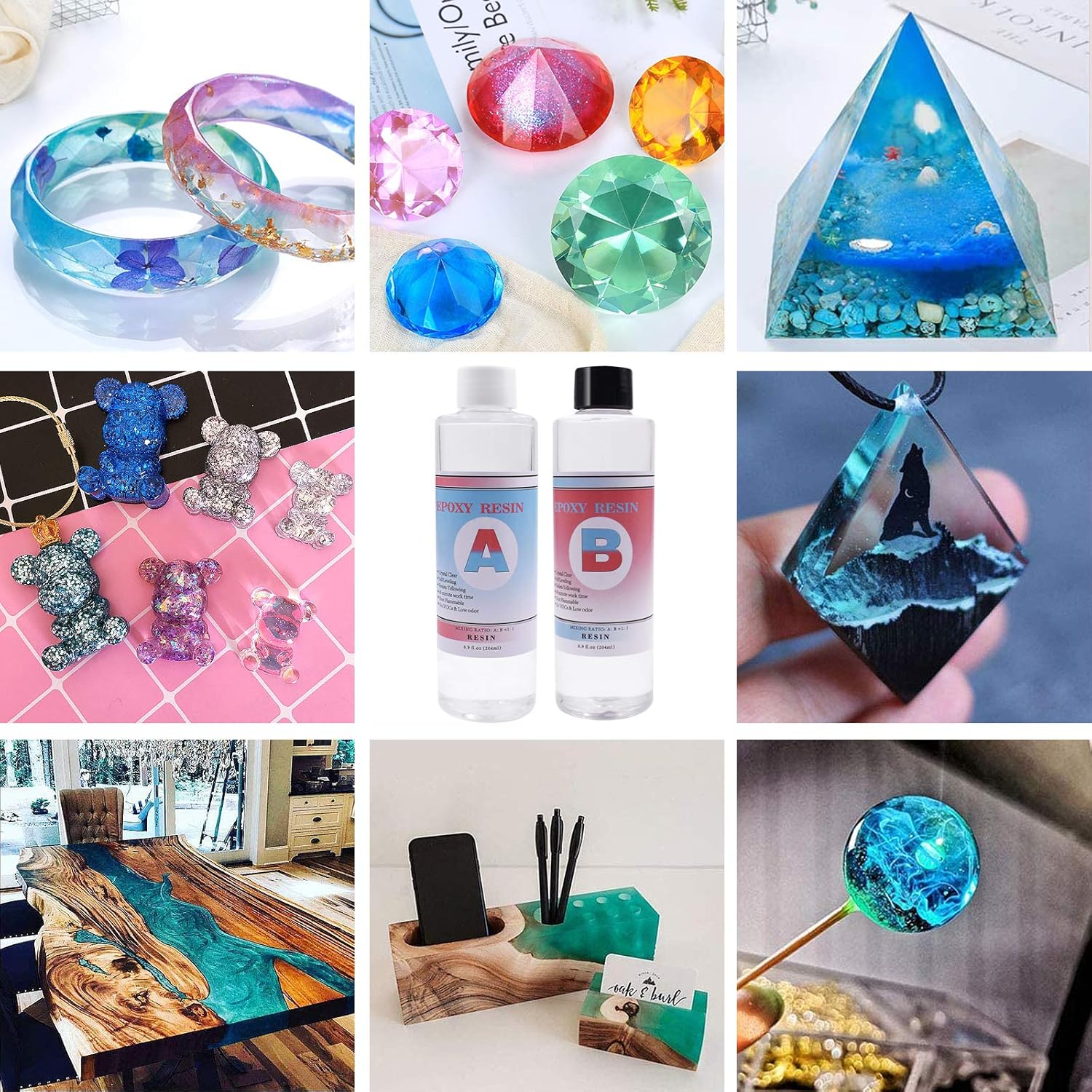 Epoxy Resin Kit – 16oz / 530g Crystal Clear Coating Hardener Kit with 1:1 Ratio Resin Coating ...