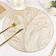 Amazon.com: Evevda Gold Round Placemats, Vinyl Table Mats Set of 6 Washable Wipable Place Mats ...