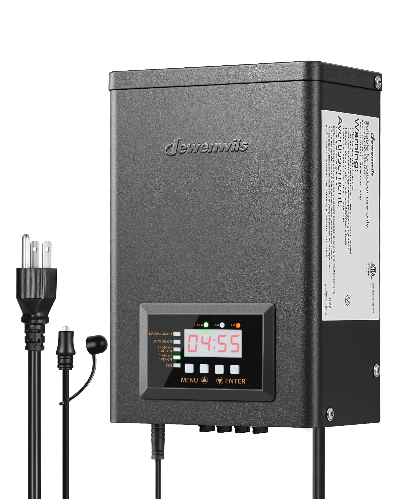 DEWENWILS 300W Digital Low Voltage Transformer with Timer, 120V AC to ...