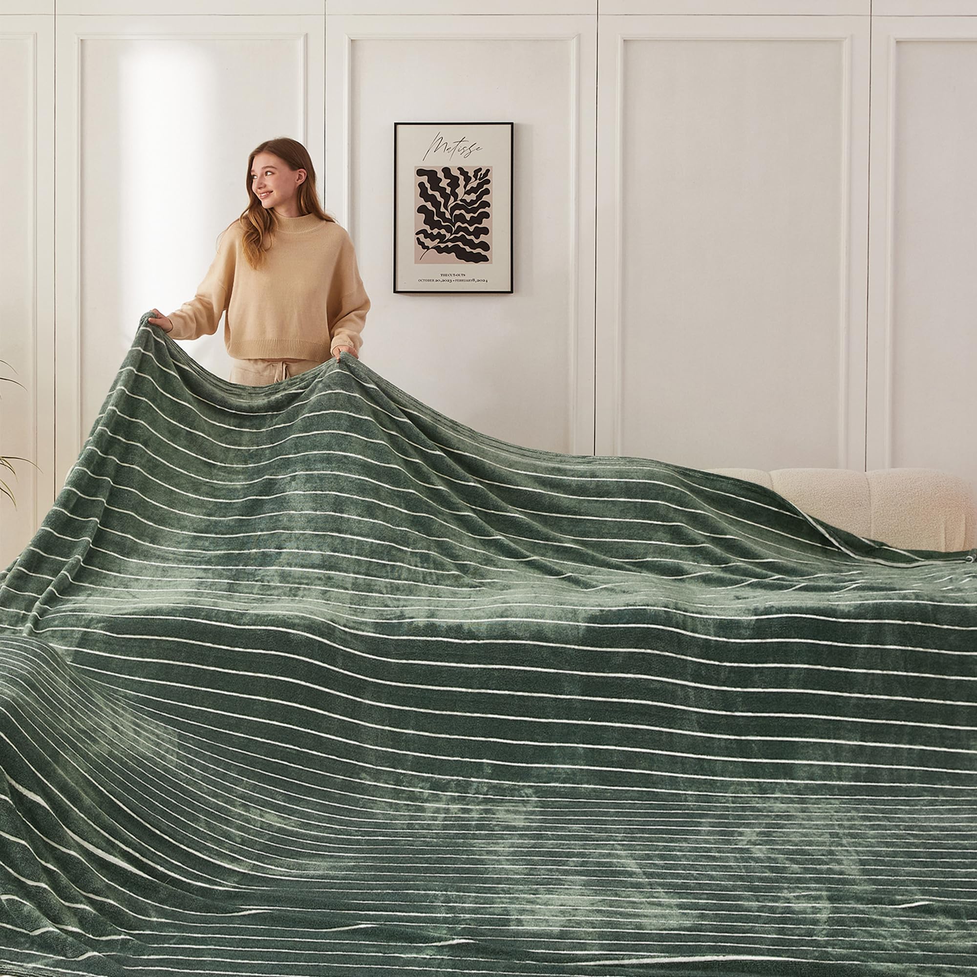 COOVA Seamless Big Blanket 120x120 Inch Oversized King Jacquard Stripes ...