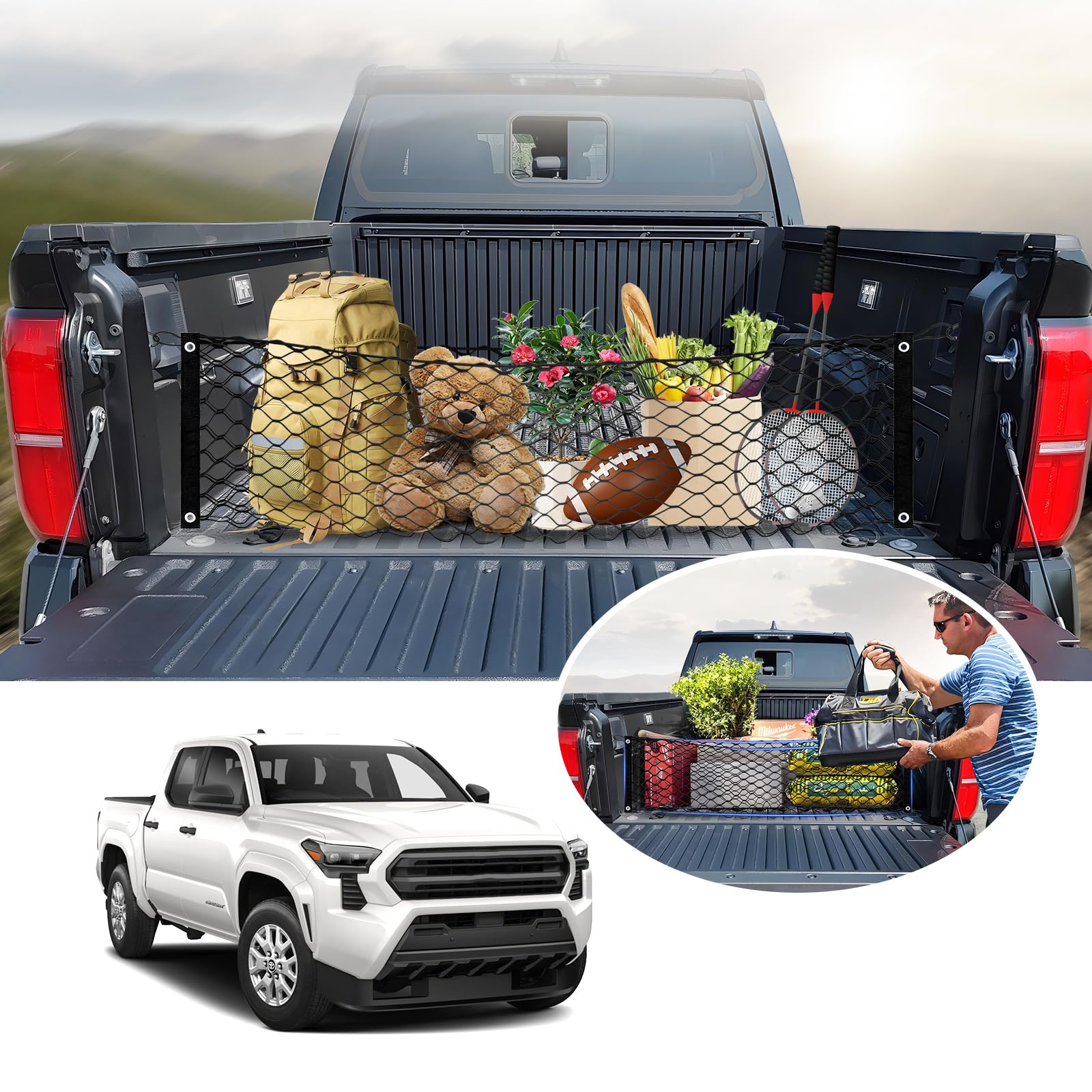 Karltys Truck Bed Cargo Net for 2024 2025 Toyota Tacoma, Envelope Style ...