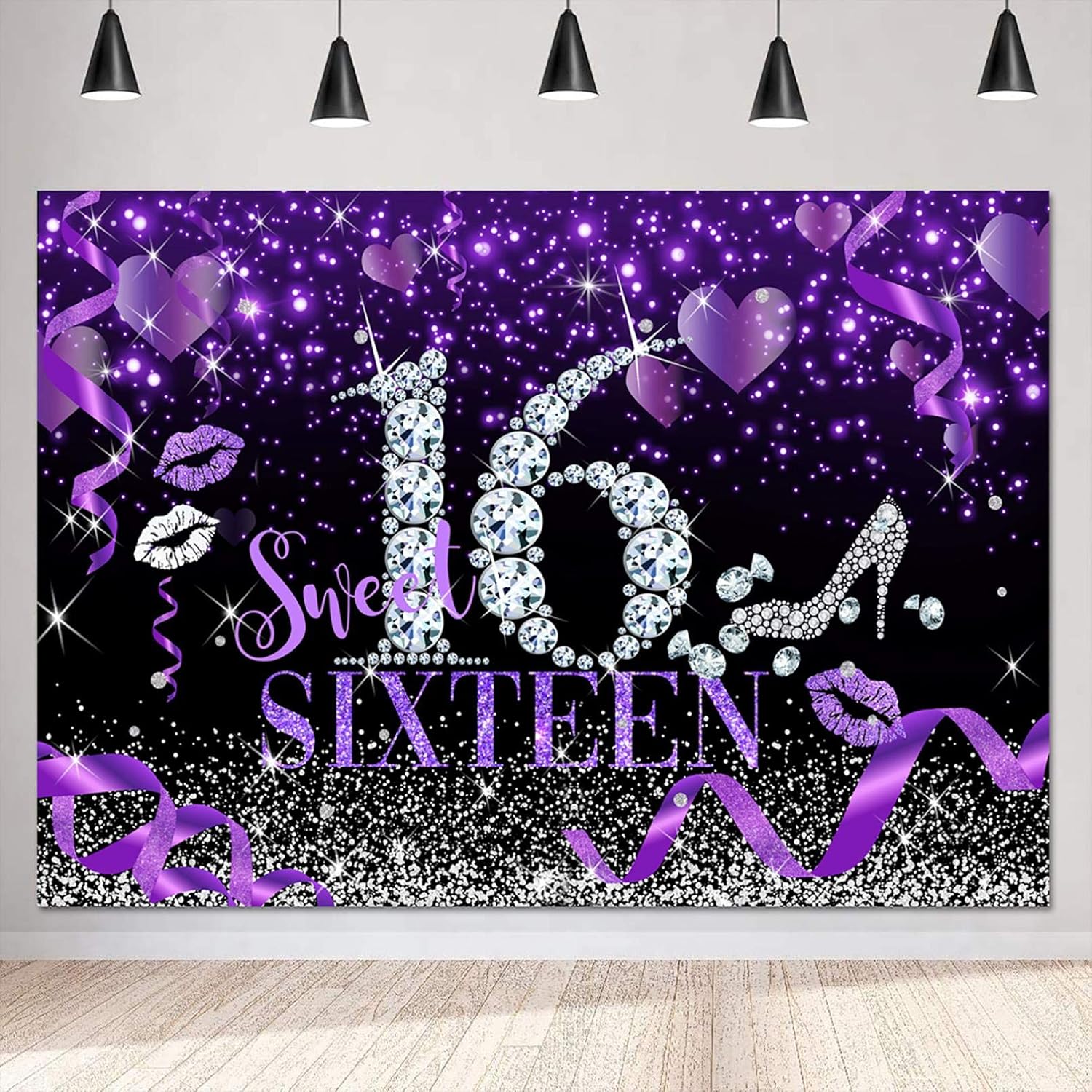 Amazon Sensfun Sweet 16 Silver Purple Bokeh Glitter Backdrop 