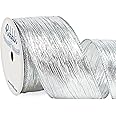 Amazon.com: Ribbli Christmas Tree Ribbon-Silver Crinkled Wired Ribbon ...