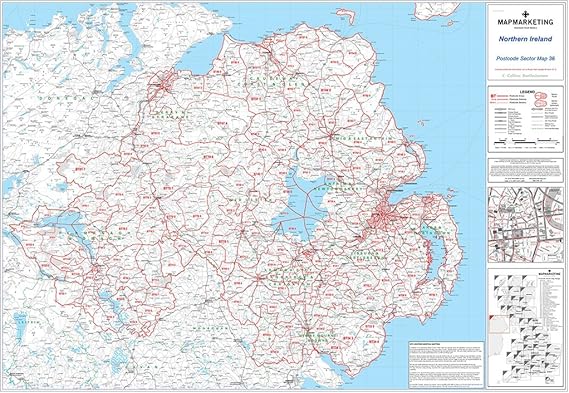 Northern Ireland Postcode Sector Map 36 - Laminated Wall Map: Amazon.co ...