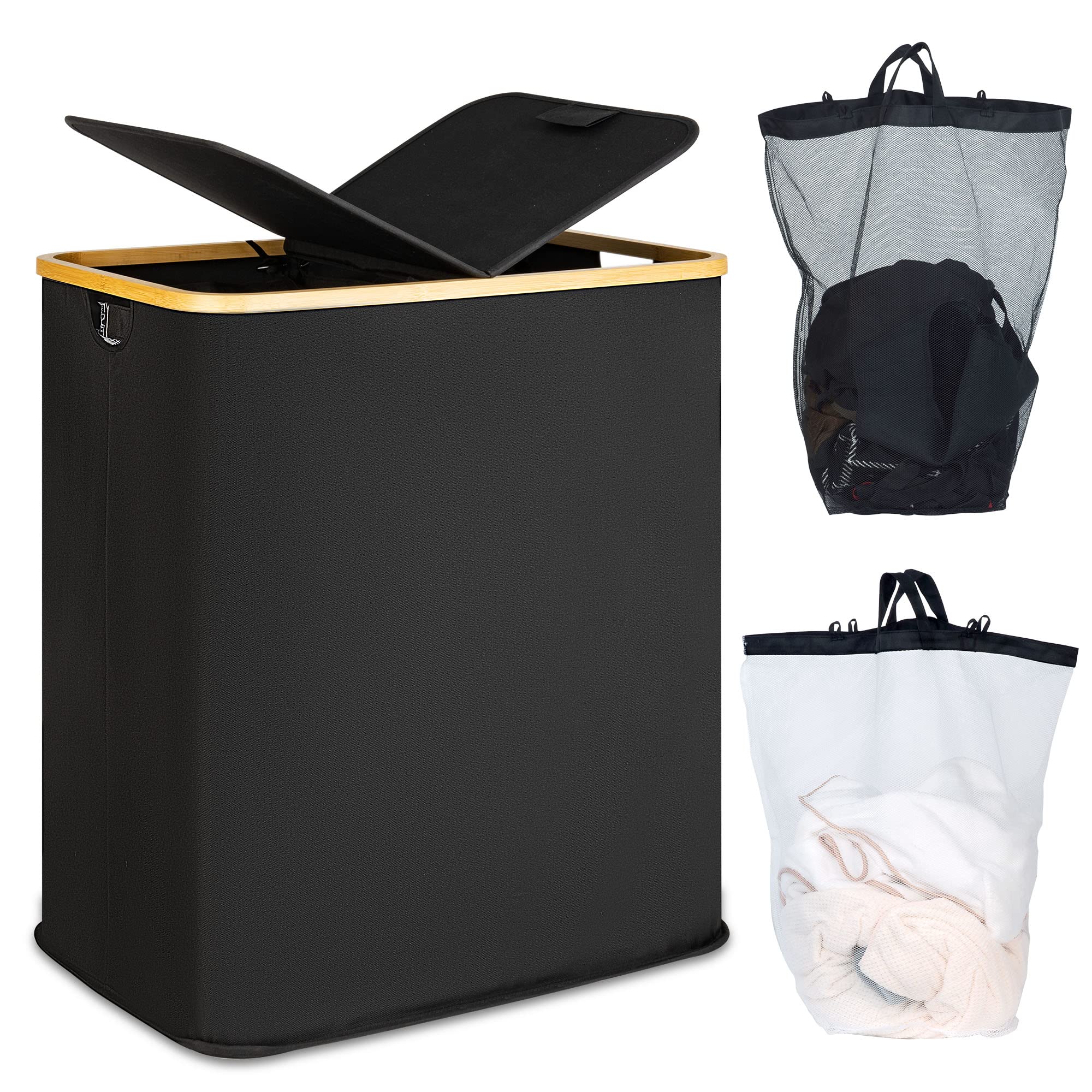 efluky Laundry Hamper with Lid, Double Laundry Hamper with 2 Removable ...
