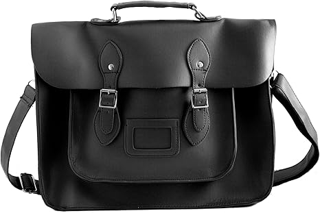 Faux Leather Traditional Vintage Style School Satchel Bag in Black ...