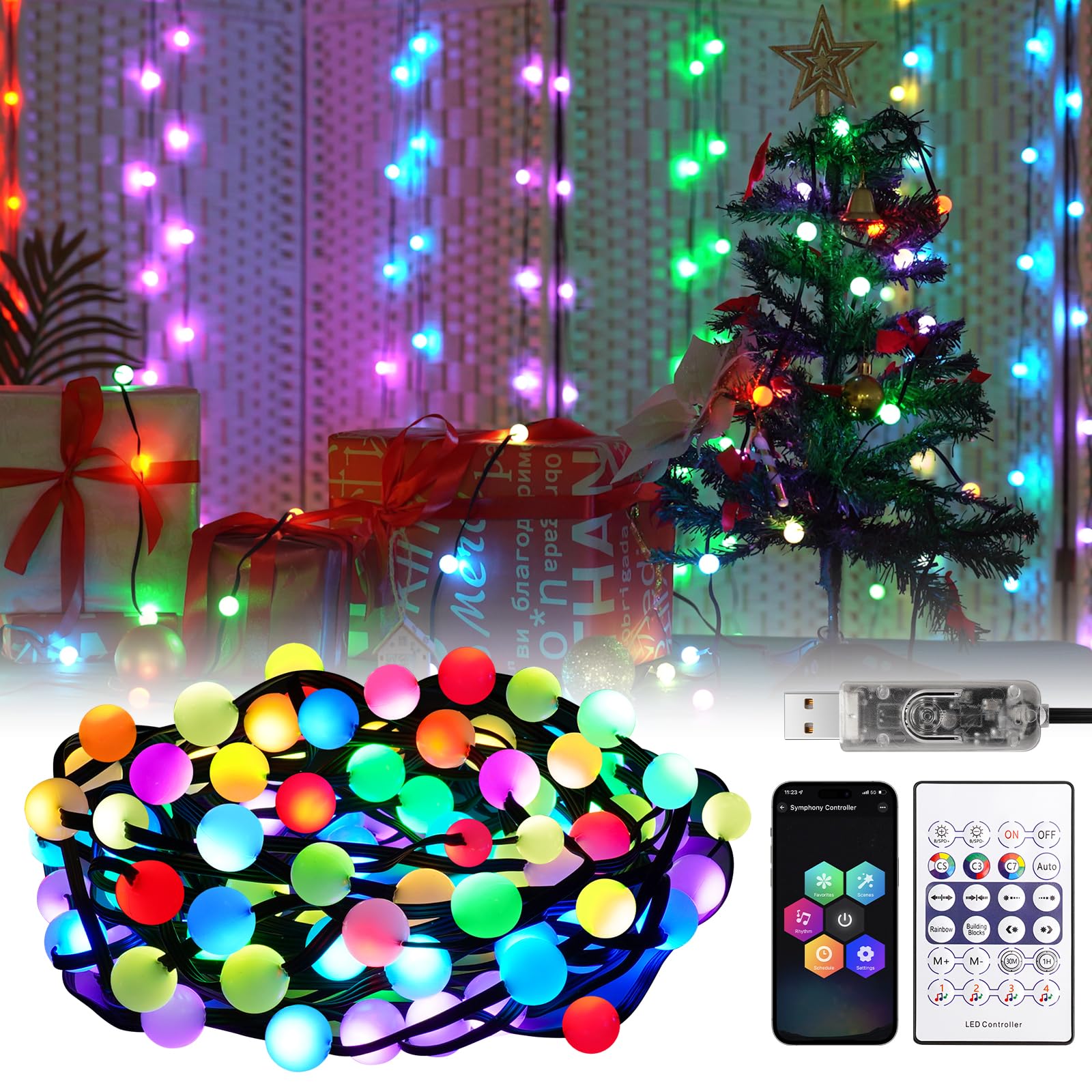 REYLAX USB Fairy Lights Plug in, 66ft 132 LEDs Twinkle String Lights ...