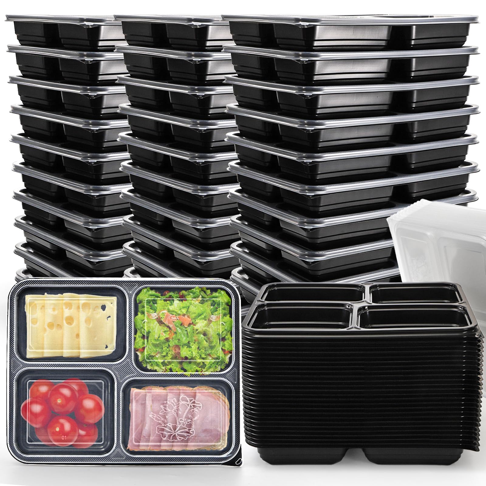 Noamus 50 Pack Meal Prep Containers, 34oz Leak-Proof Food Storage Box ...
