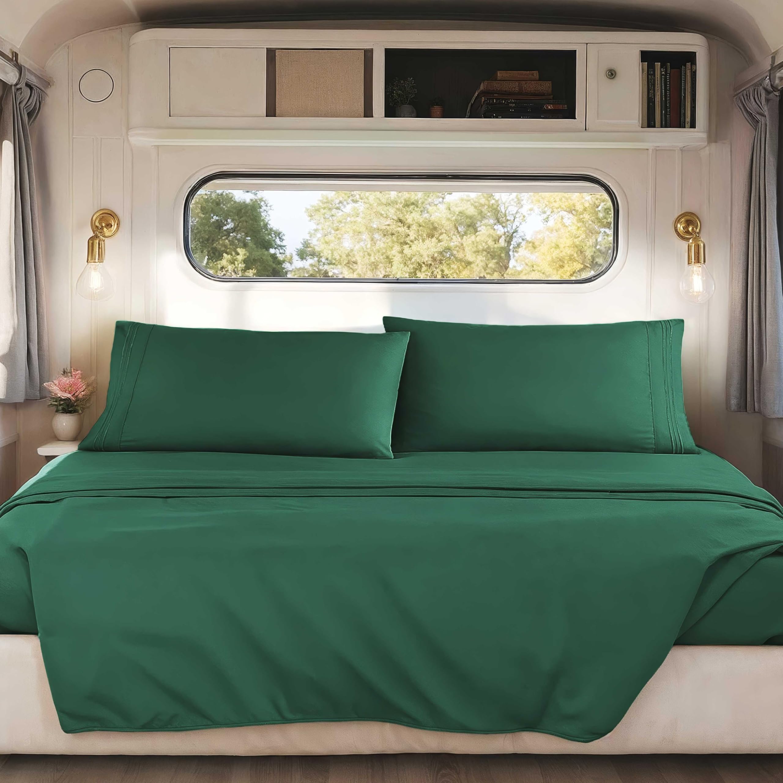 Nestl Dark Green Short Queen Sheets for RV, Hotel Luxury RV Queen ...