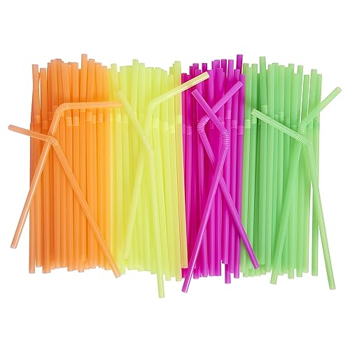 [500 Pack] Neon Colored Drinking Straws - Flexible, Disposable Kid ...