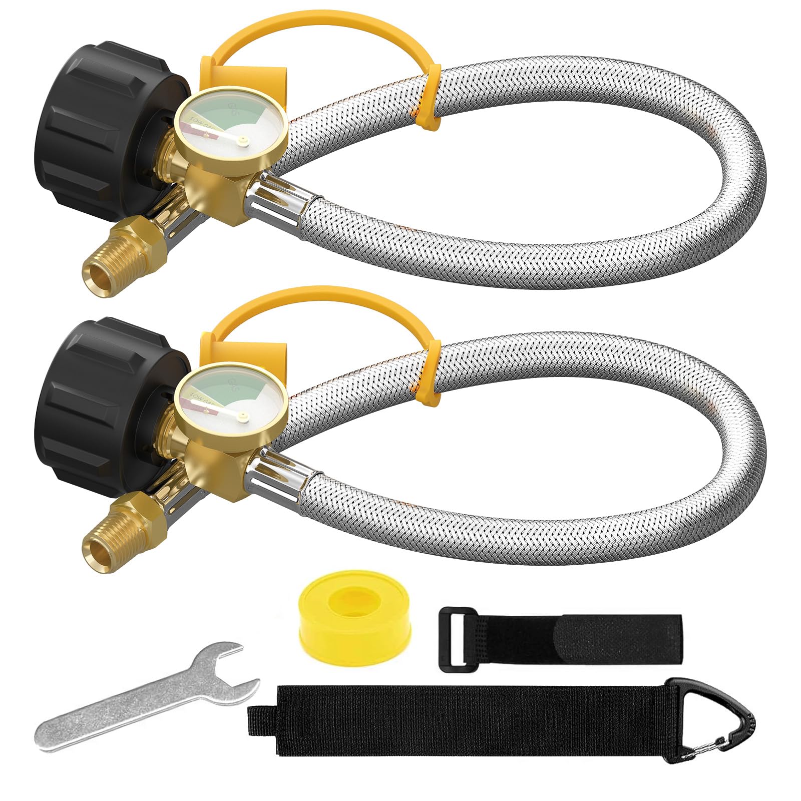 2 Packs RV Propane Hoses with Gauge, 18 Inch Stainless Steel Braided ...