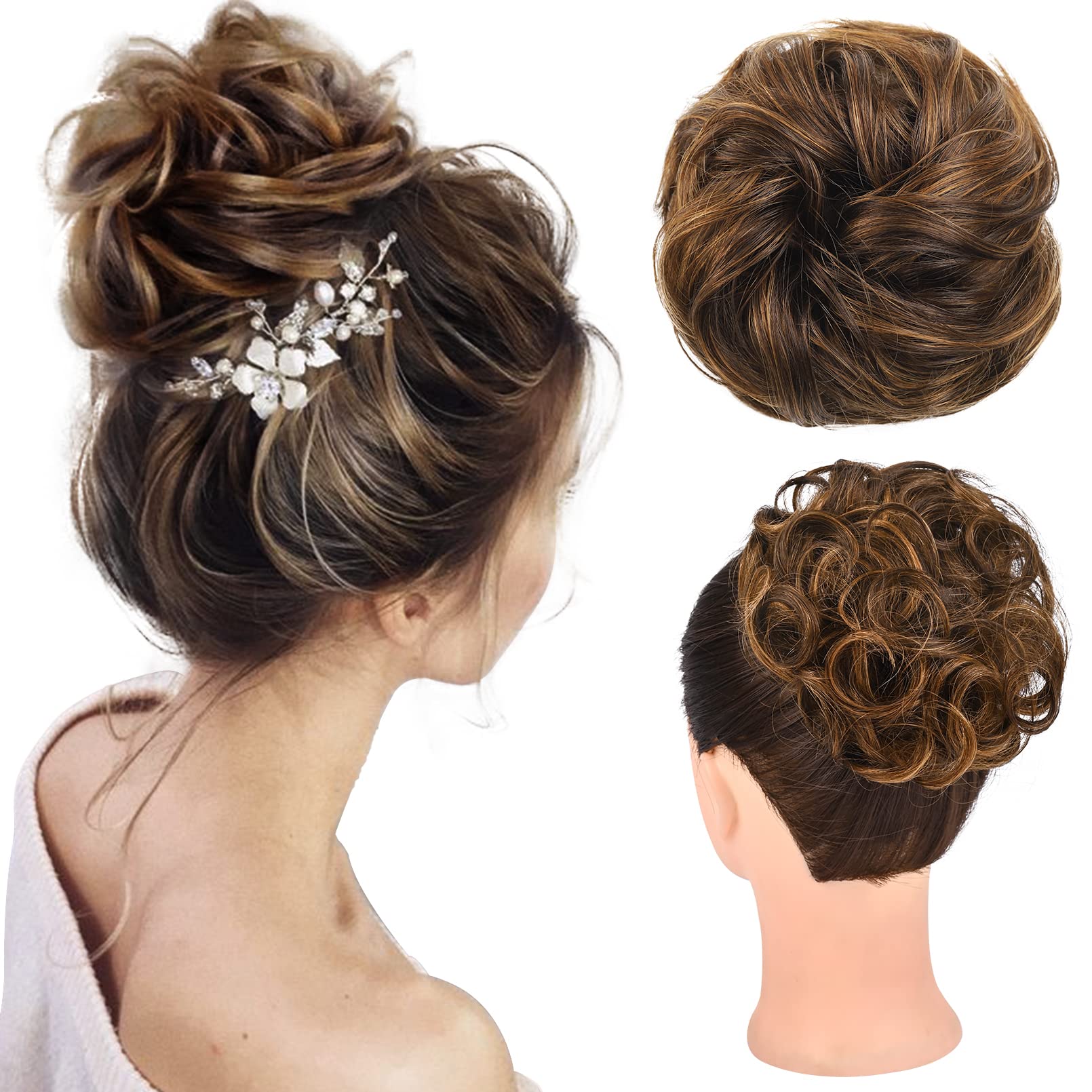 FLUFYMOOZ Messy Bun Hair Piece, 100% Real Human Hair Tousled Updo ...