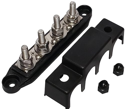 (Black) 5/16" 4 Stud Bus BAR Power Distribution Block - Made in The USA - for Marine Battery ...