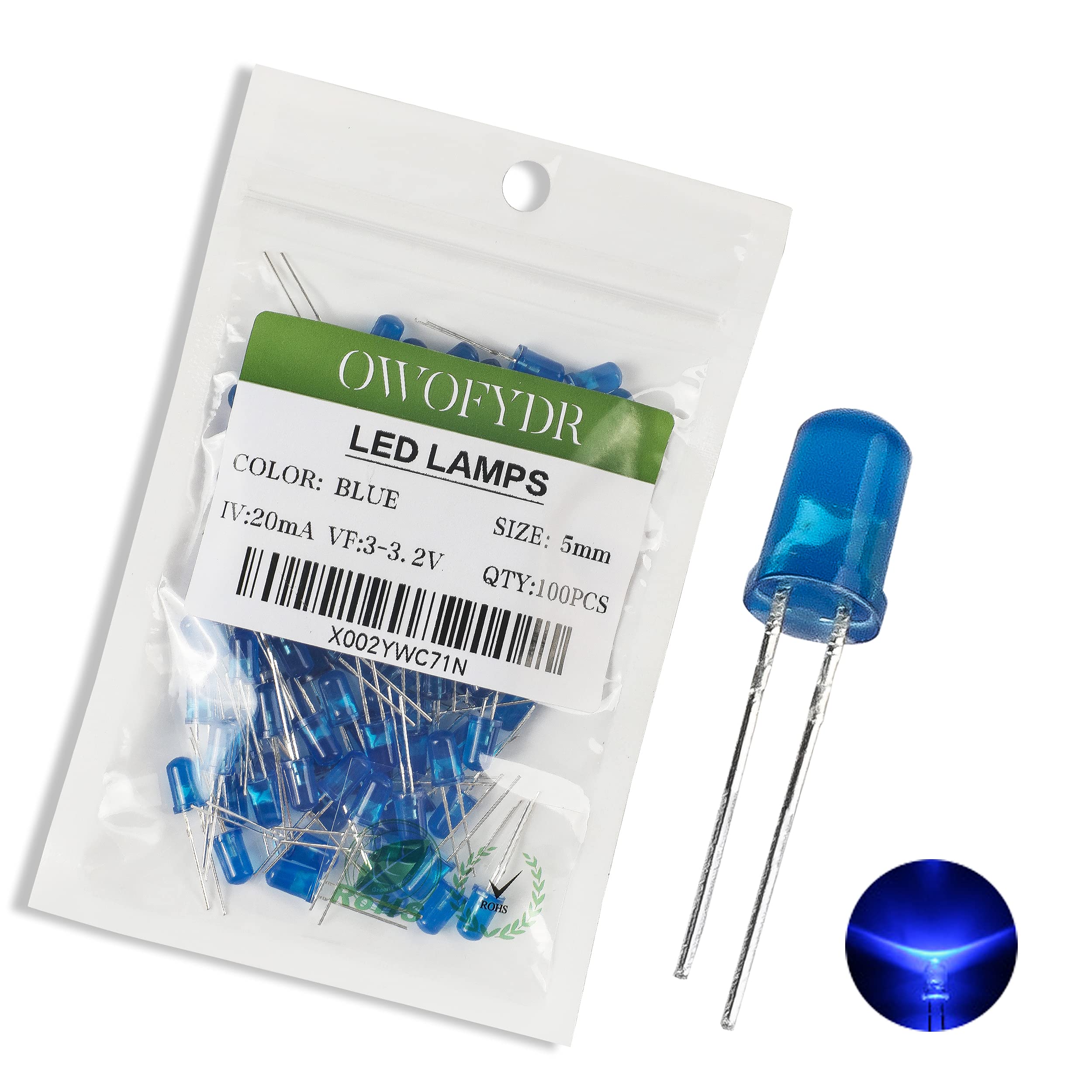 Mua 100pcs 5mm Blue diffused LED diode lamp (Color Lens Frosted Round ...