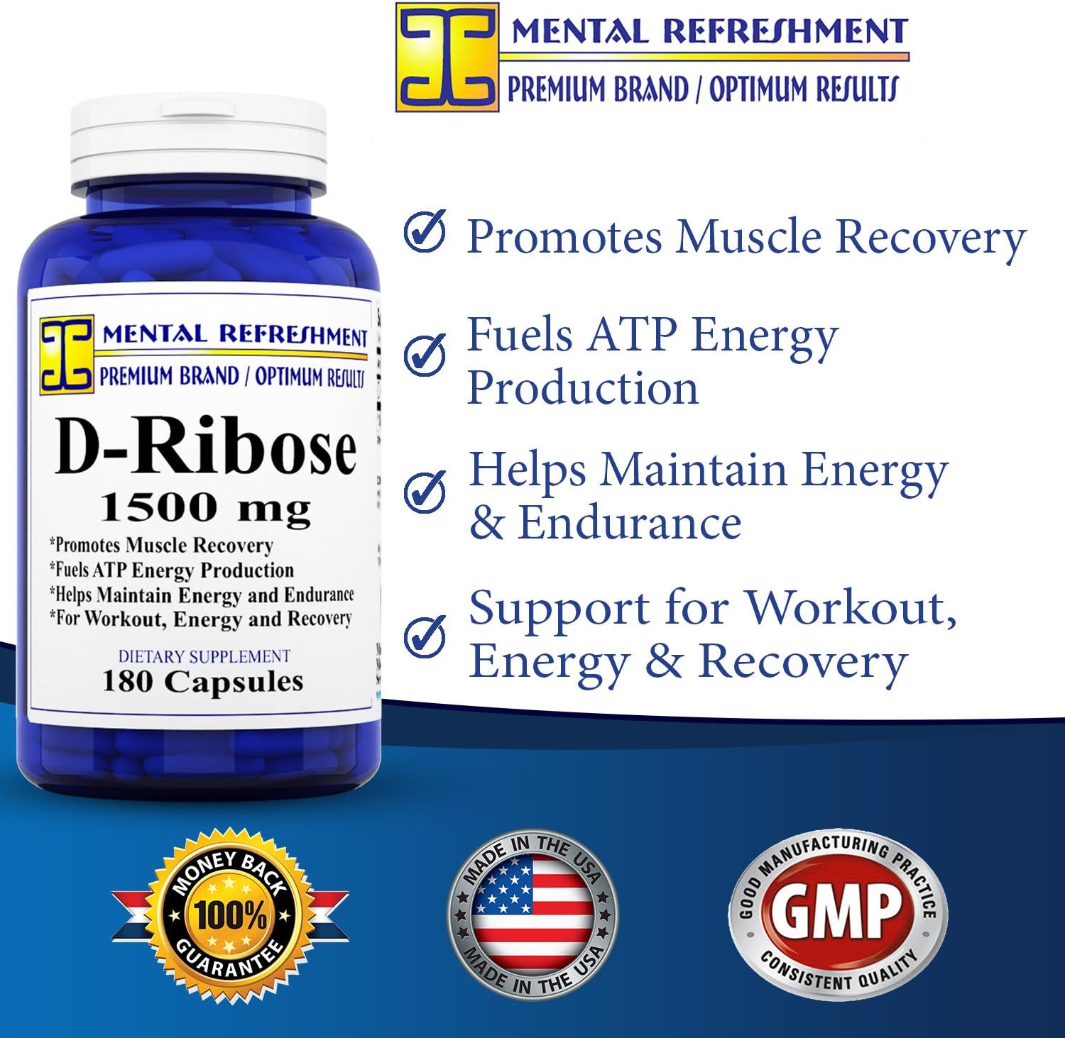 D-Ribose - 1500 mg 180 Count - ATP Supplement - Increased Bioenergy and ...
