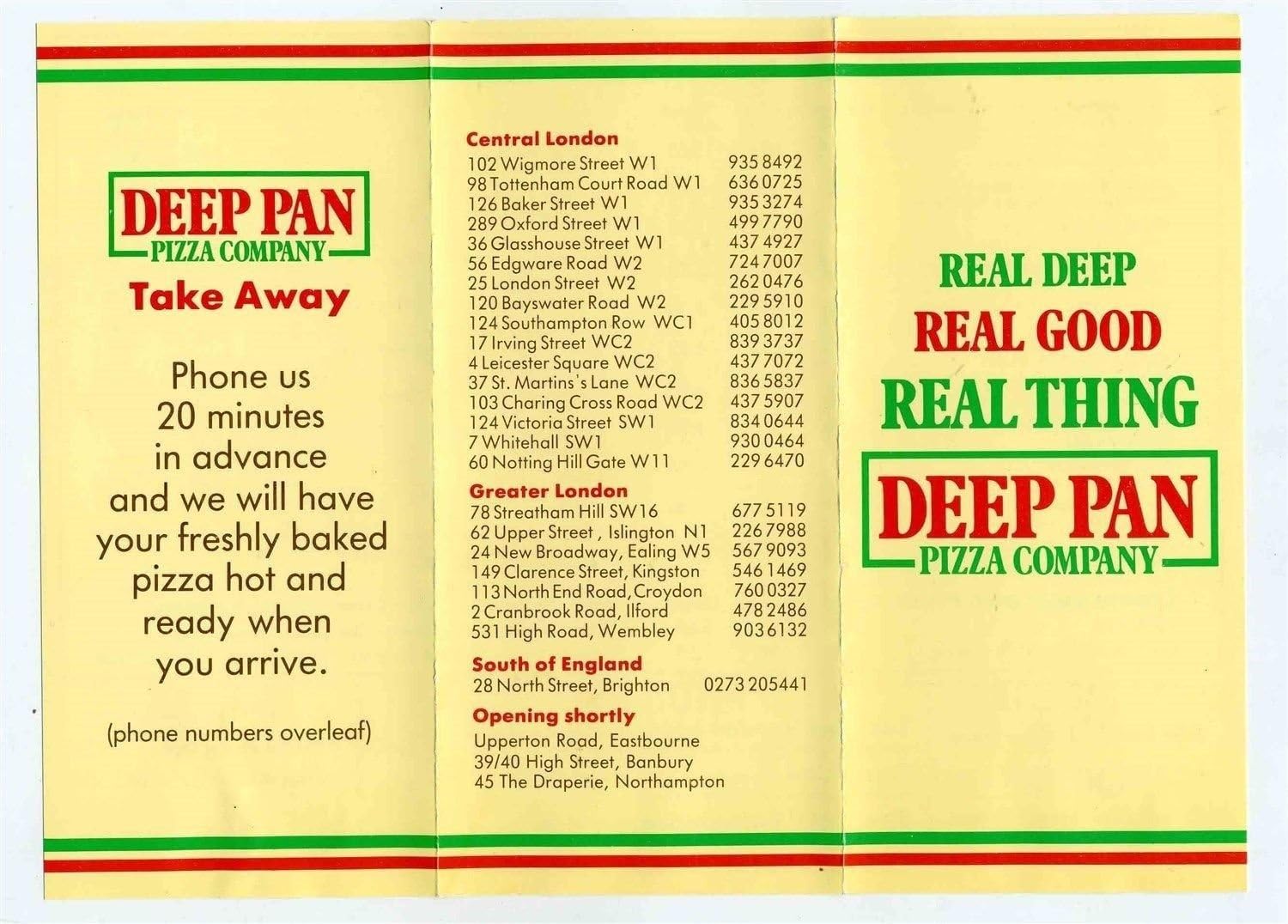 Amazon.com : Deep Pan Pizza Company Take Away Menu London England ...