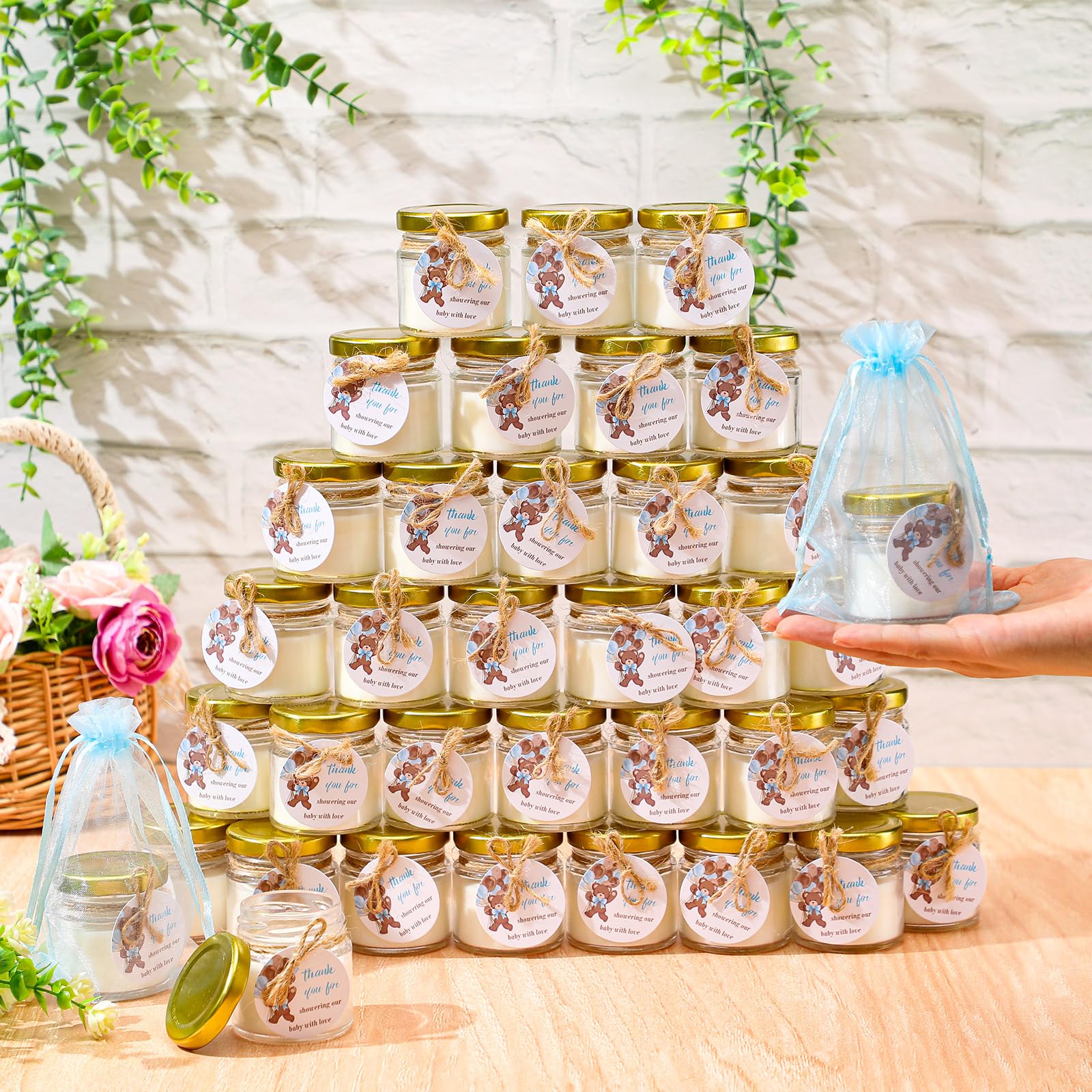 Threlaco 40 Pcs Baby Shower Candle Favors Bulk Glass Lavender Scented ...