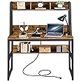 Amazon.com: Yaheetech 47 in Modern Computer Desk with Power Outlets and ...