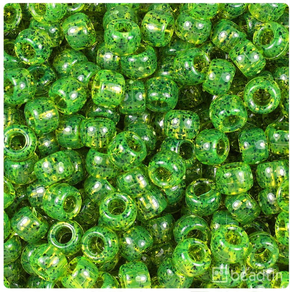 Amazon.com: BEADTIN Lime Green w/Black Sparkle 9mm Barrel Pony Beads ...