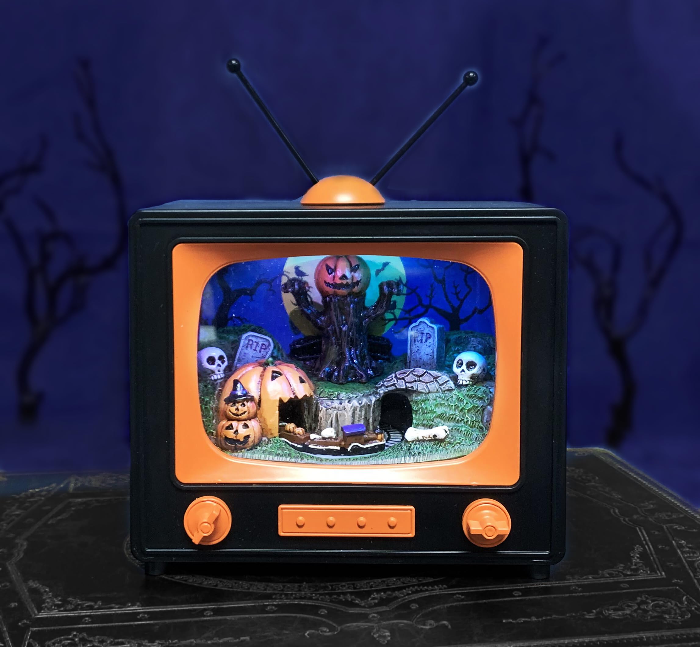 Halloween Spooky Graveyard Scene LED Lighted Musical TV with Animated ...