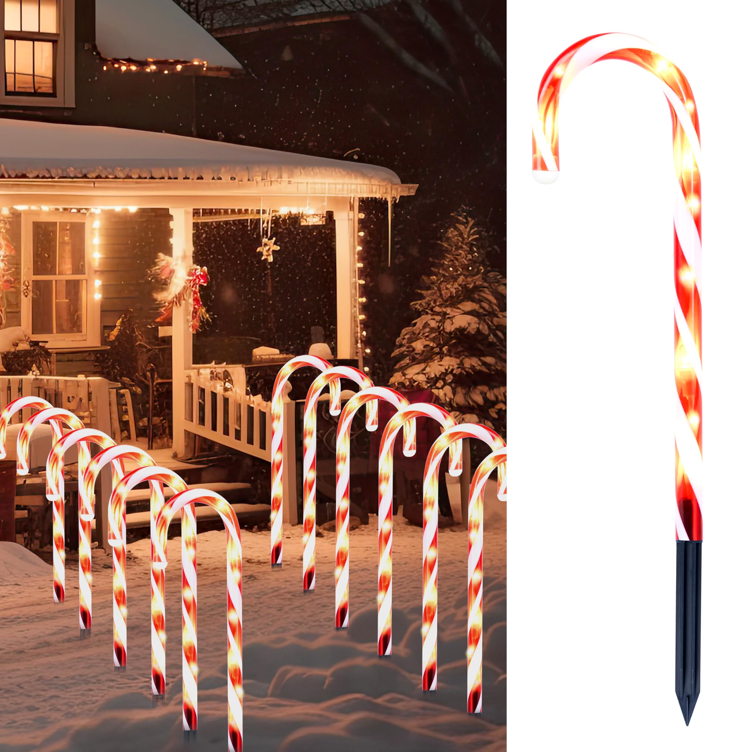 Joiedomi 12 Pcs Christmas Candy Cane Pathway Markers Lights, 12 ...