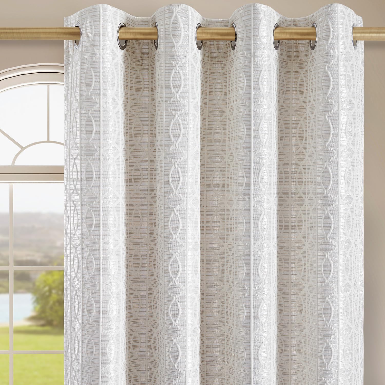 Cream and Silvery 100% Blackout Curtains 120 Inch Length 2 Panels ...