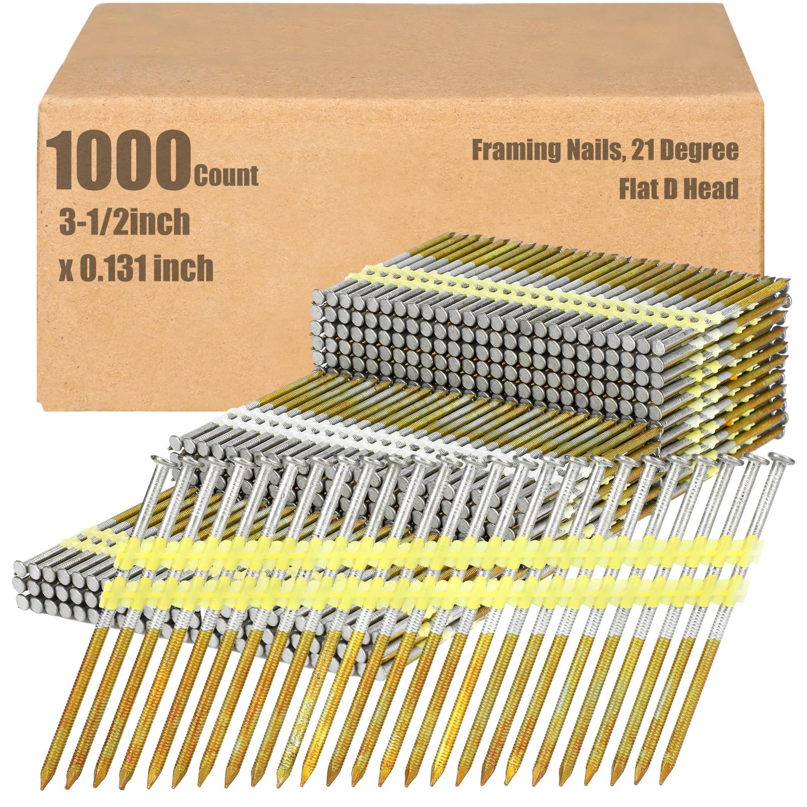 Therwen Framing Nails, 21 Degree, Flat D Head, Galvanized, Ring Shank ...