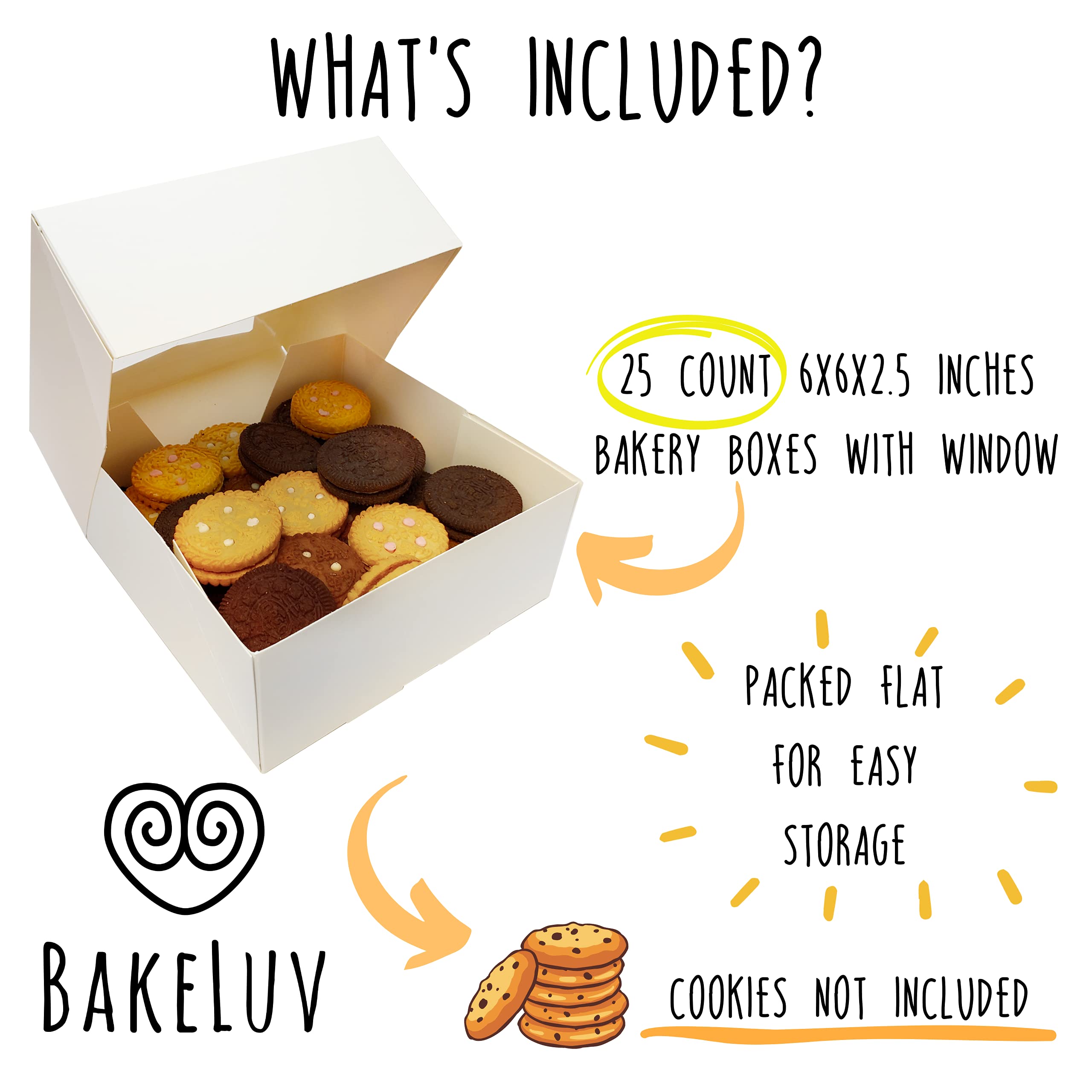 Mua BAKELUV 6x6 Cookie Boxes for Gift Giving | White, 25 PCS | Pastry ...