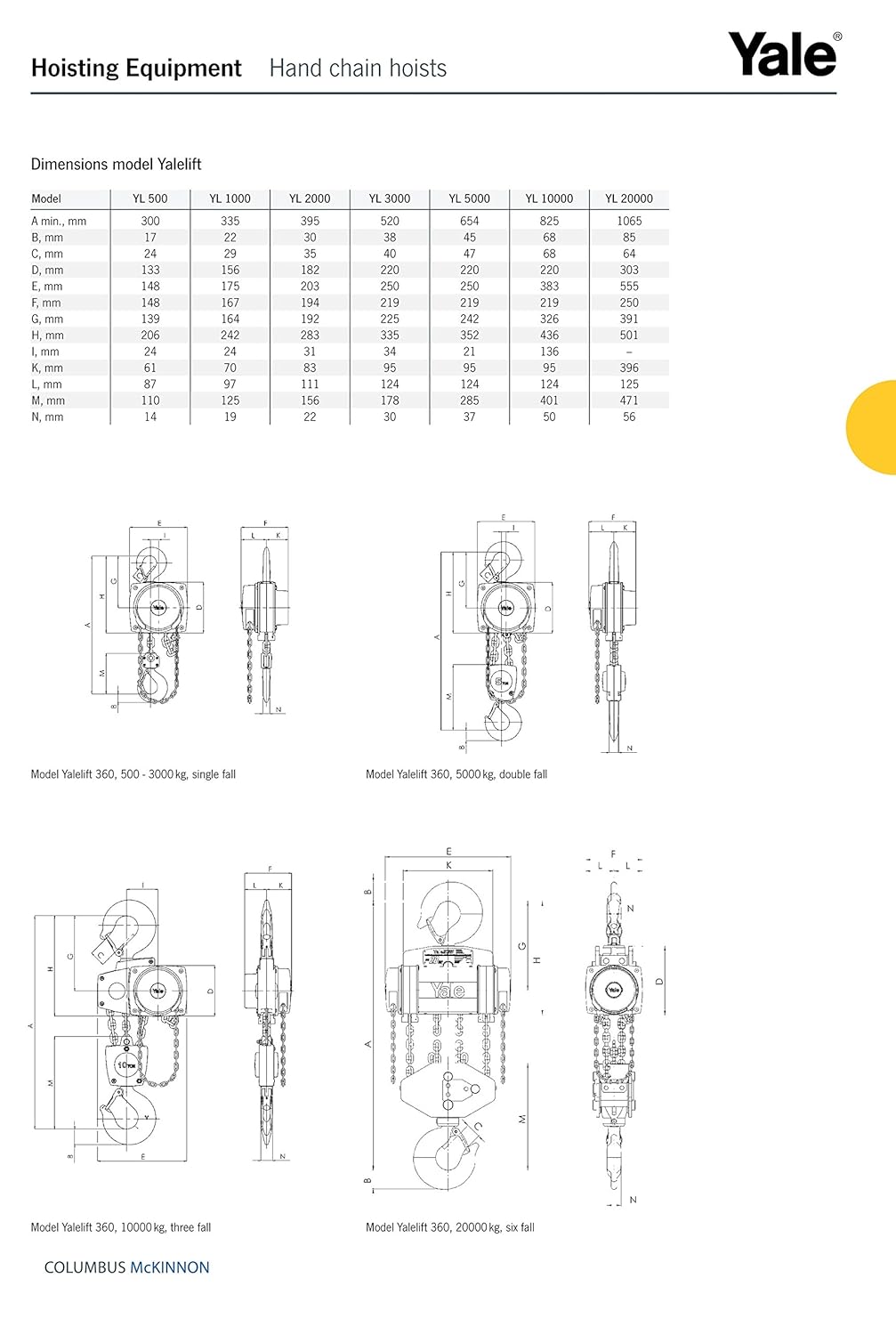 Yale YL360 1000kg 3m CR Hand Chain Hoist with Chain Container, 360 ...