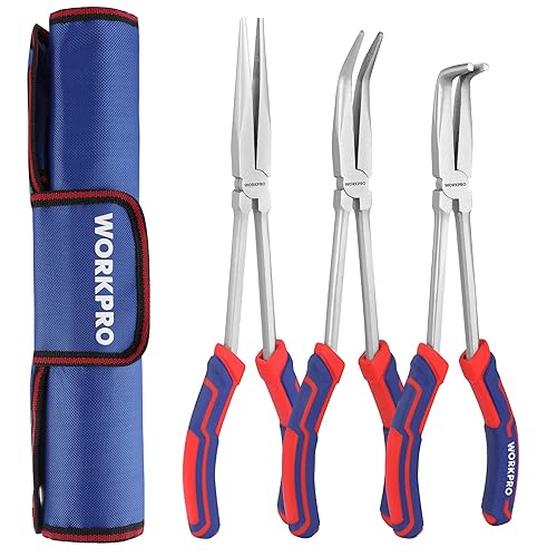 WORKPRO 3PC Long Reach Pliers Set, 11 Inch Extra Long Needle Nose Plier ...