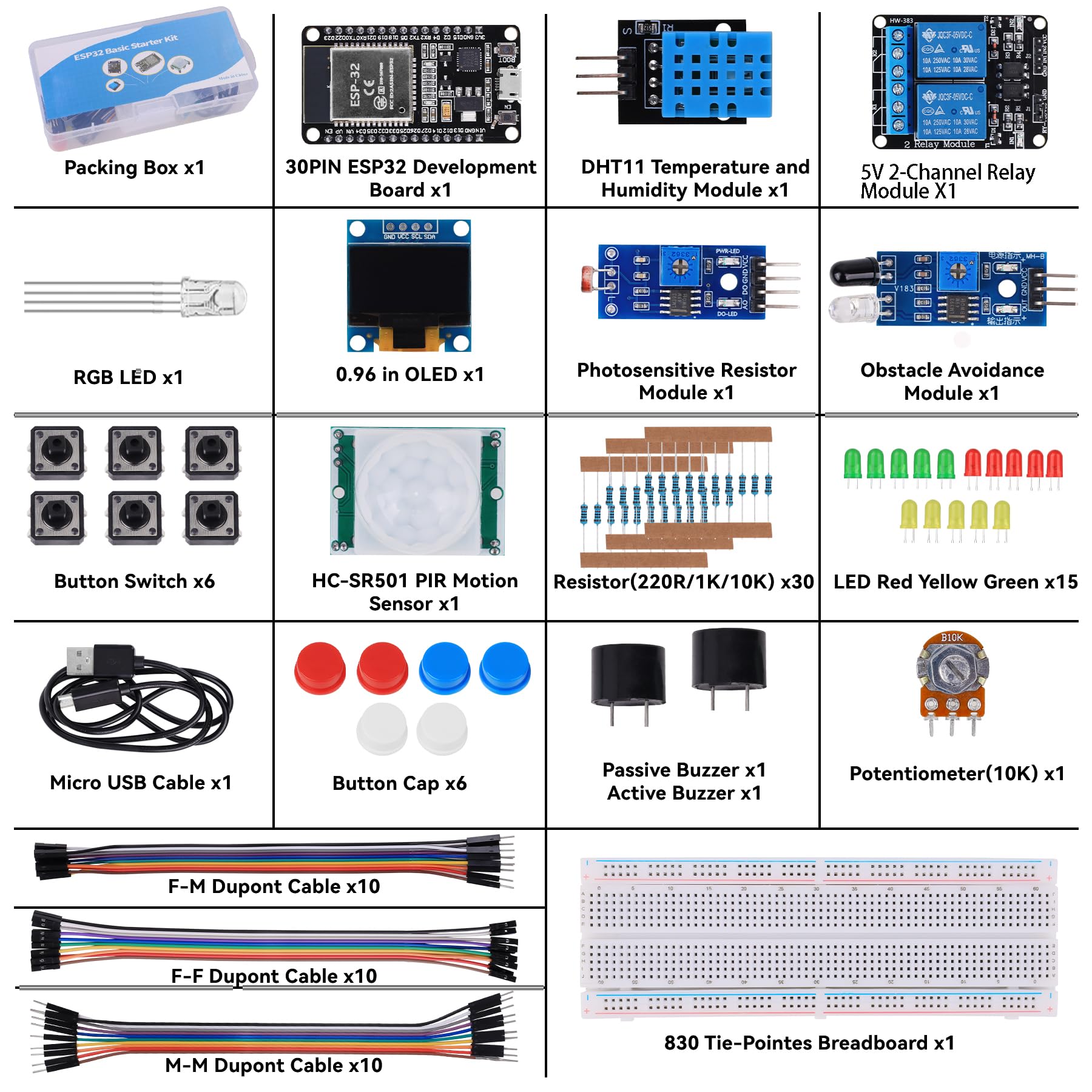 Basic Starter Kit For ESP32 ESP32S Breadboard Kit WiFi I OT ESP32 Development Board Kits With ...