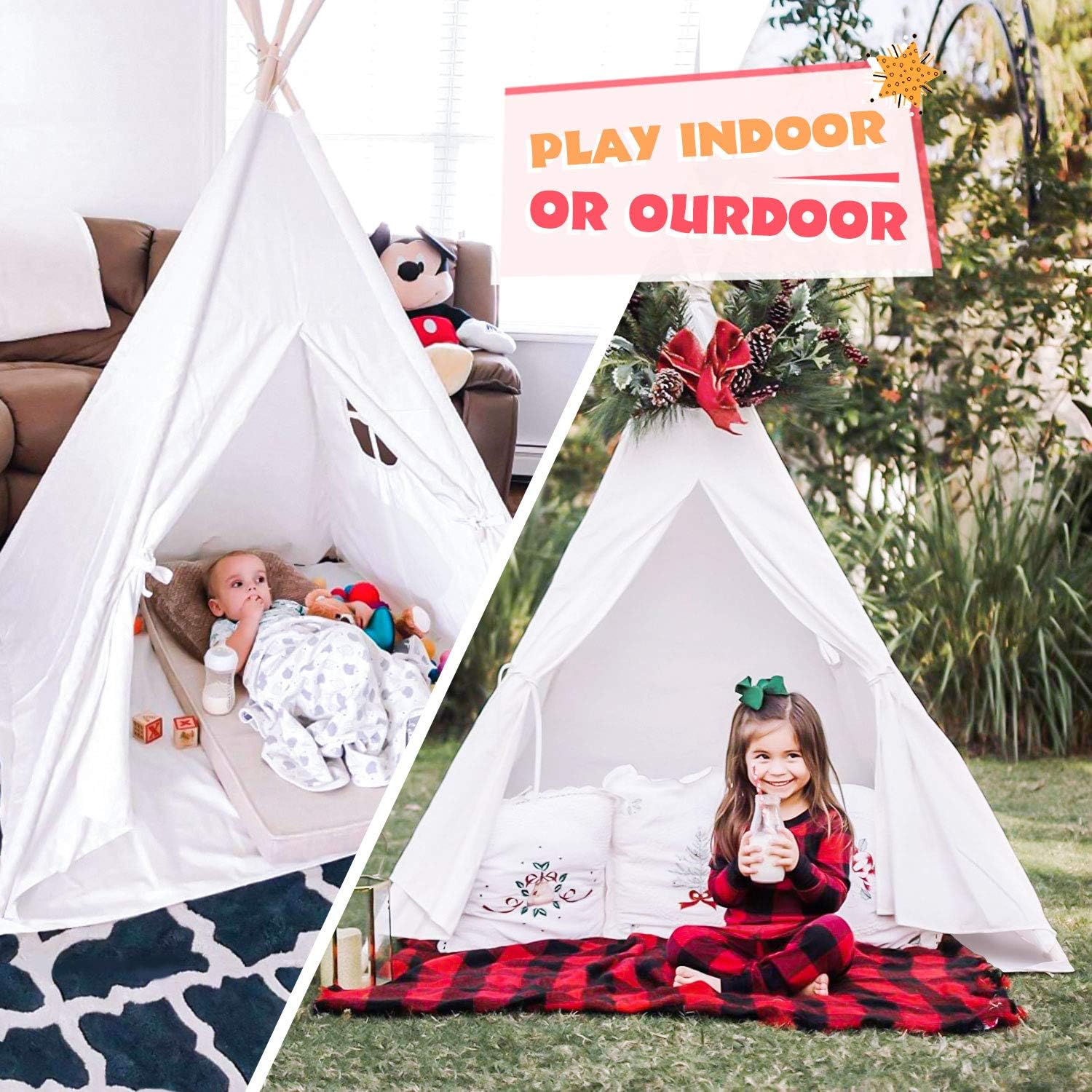 Peradix Kids Teepee Tent- Foldable & Portable Wigwam Tipi Play Tent ...
