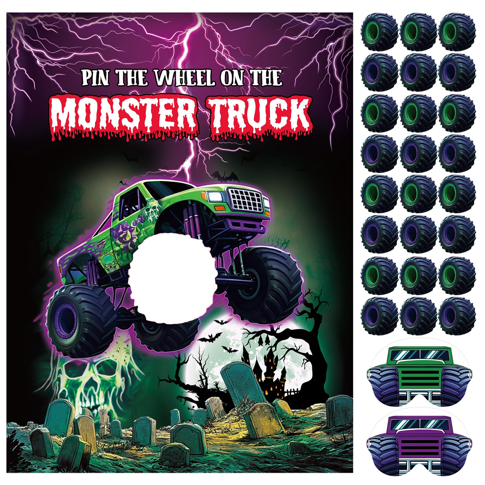 Faccito Monster Truck Birthday Games Pin The Wheel on The Monster Truck ...