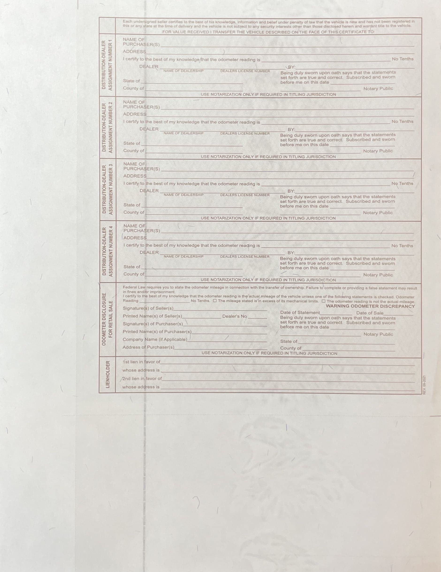 Mua 6 ea. Manufacturer Certificate of Origin MCO/MSO for Motor Vehicle ...