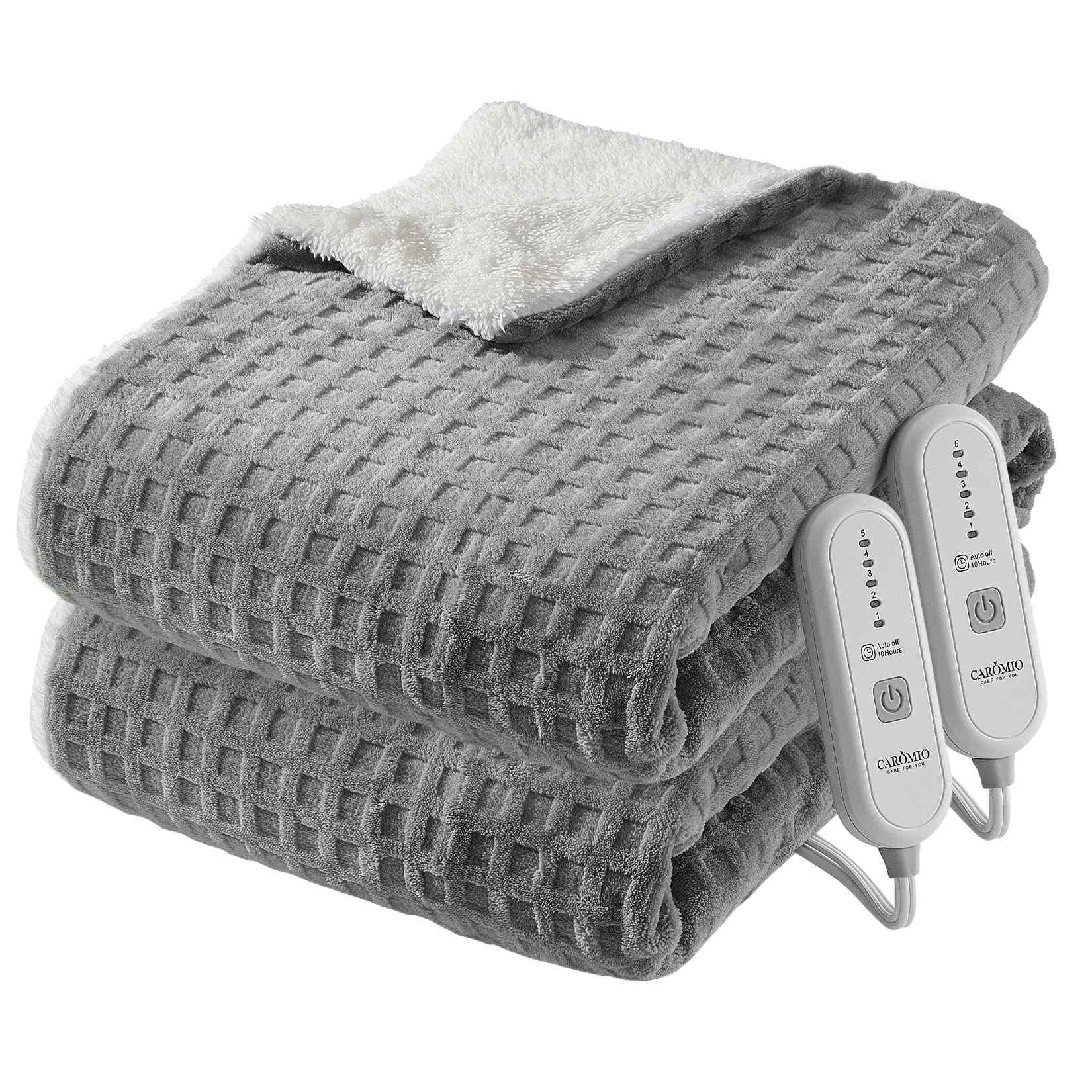 CAROMIO Heated Blanket King Size with Dual Control, Waffle Fast Heating ...