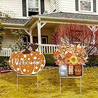 Amazon.com : 2 Set Fall Yard Signs Thanksgiving Pumpkin Welcome Sign ...