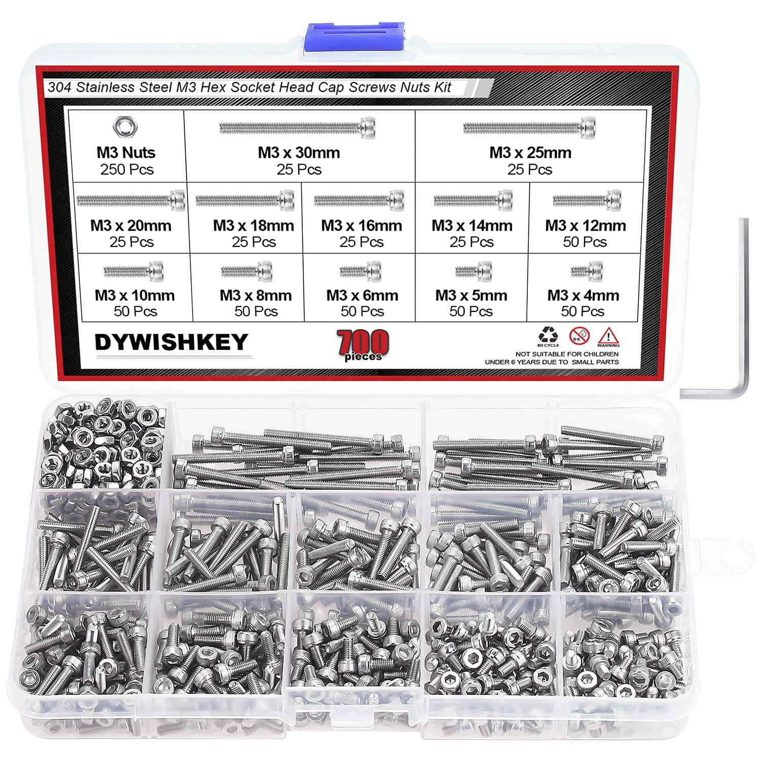 Mua DYWISHKEY 700 Pieces M3 Stainless Steel 304 Hex Socket Head Cap Bolts Screws and Nuts ...
