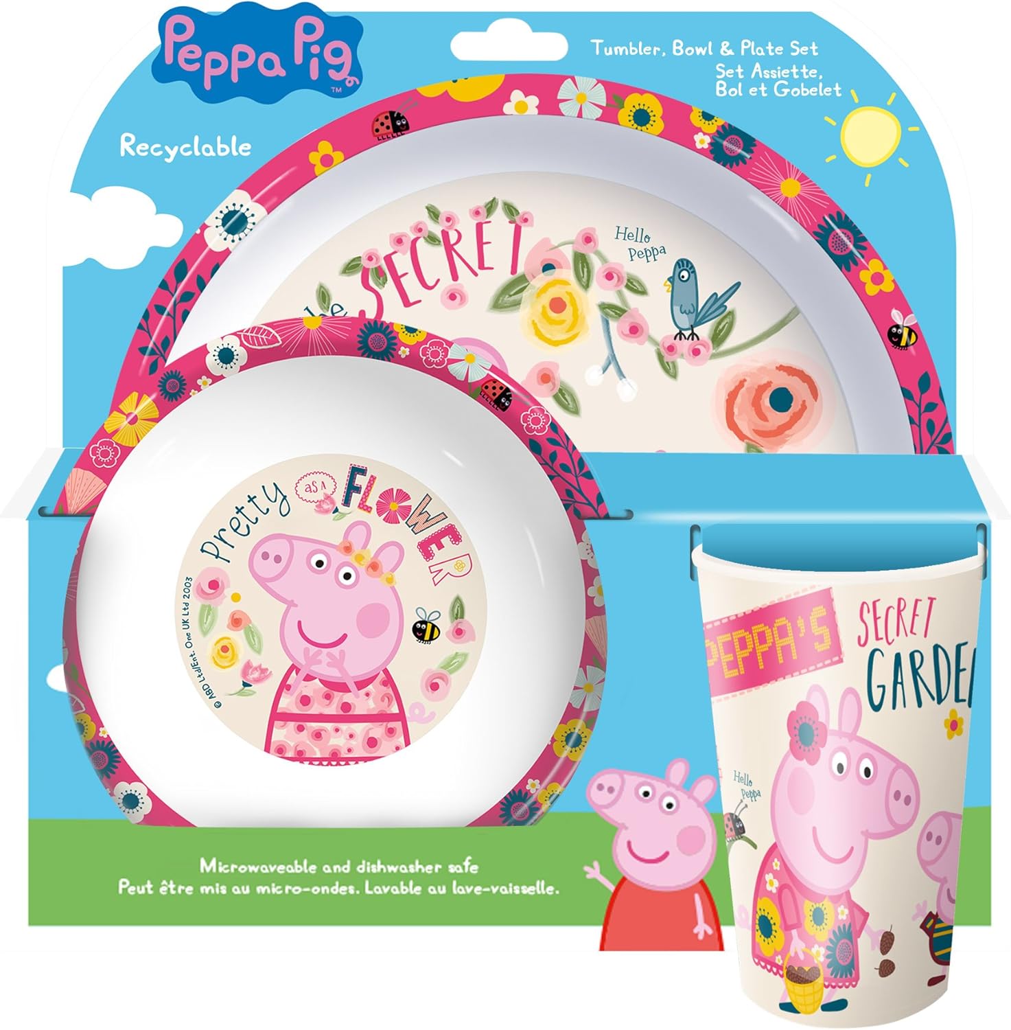Peppa Pig Tumbler, Bowl, Plate Set, 3 piece, Multi White: Amazon.co.uk ...
