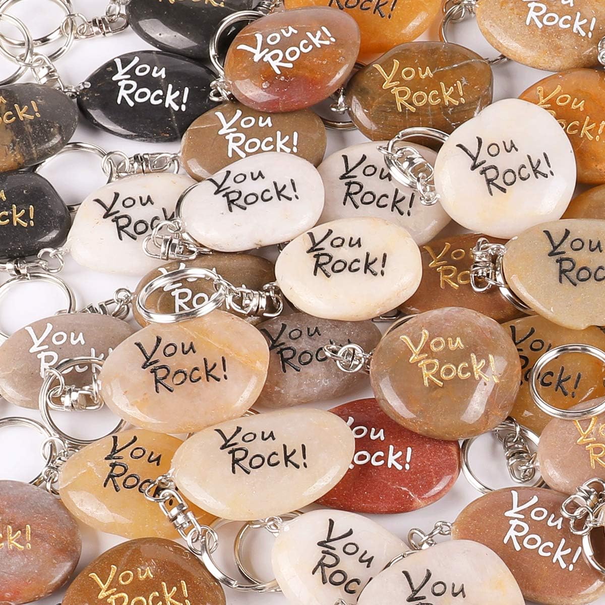 Amazon.com: RockImpact 100PCS You Rock Inspirational Stone Key Chains ...