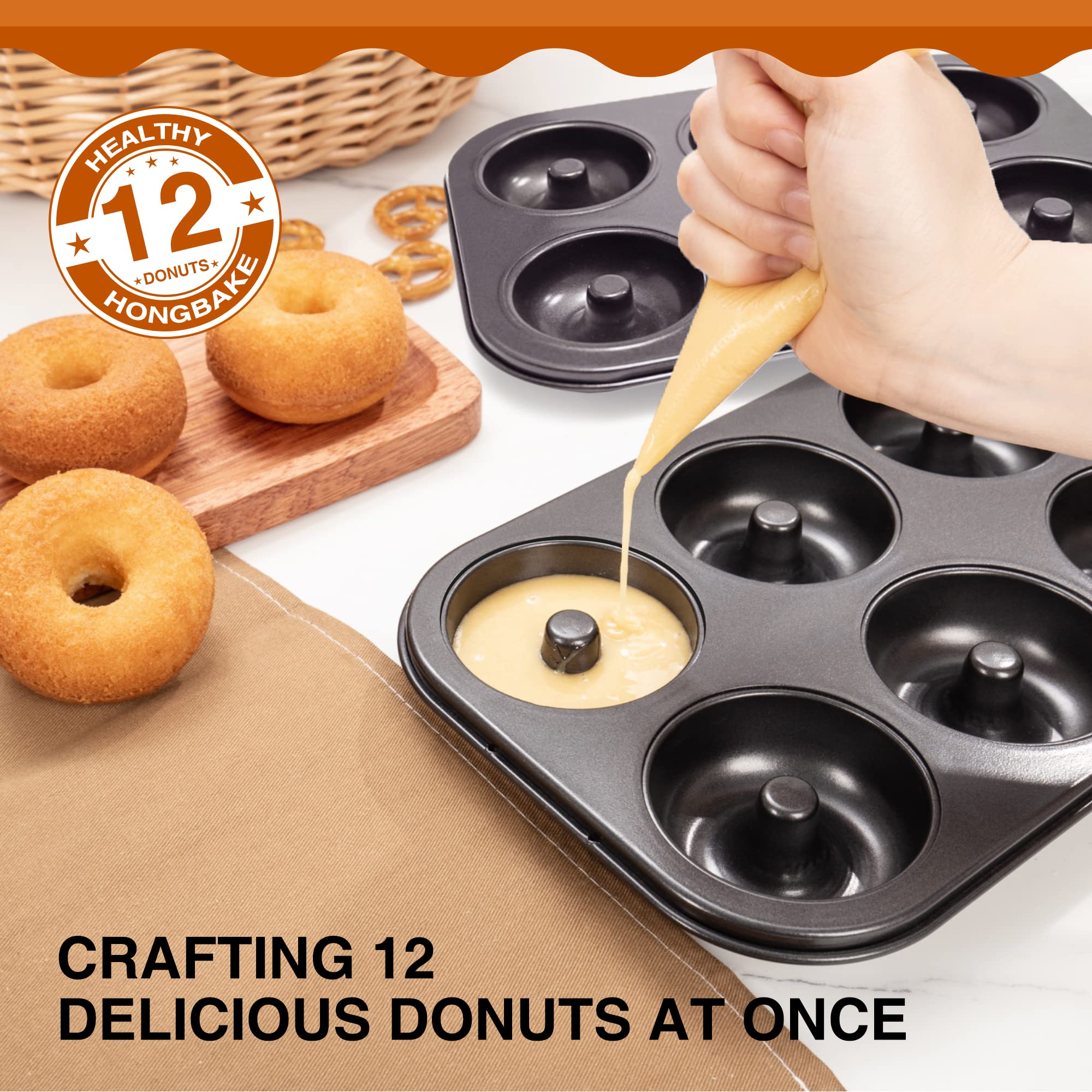 Mua HONGBAKE Donut Pan For Baking, Upgraded Deepened Doughnut Tray, 2 ...