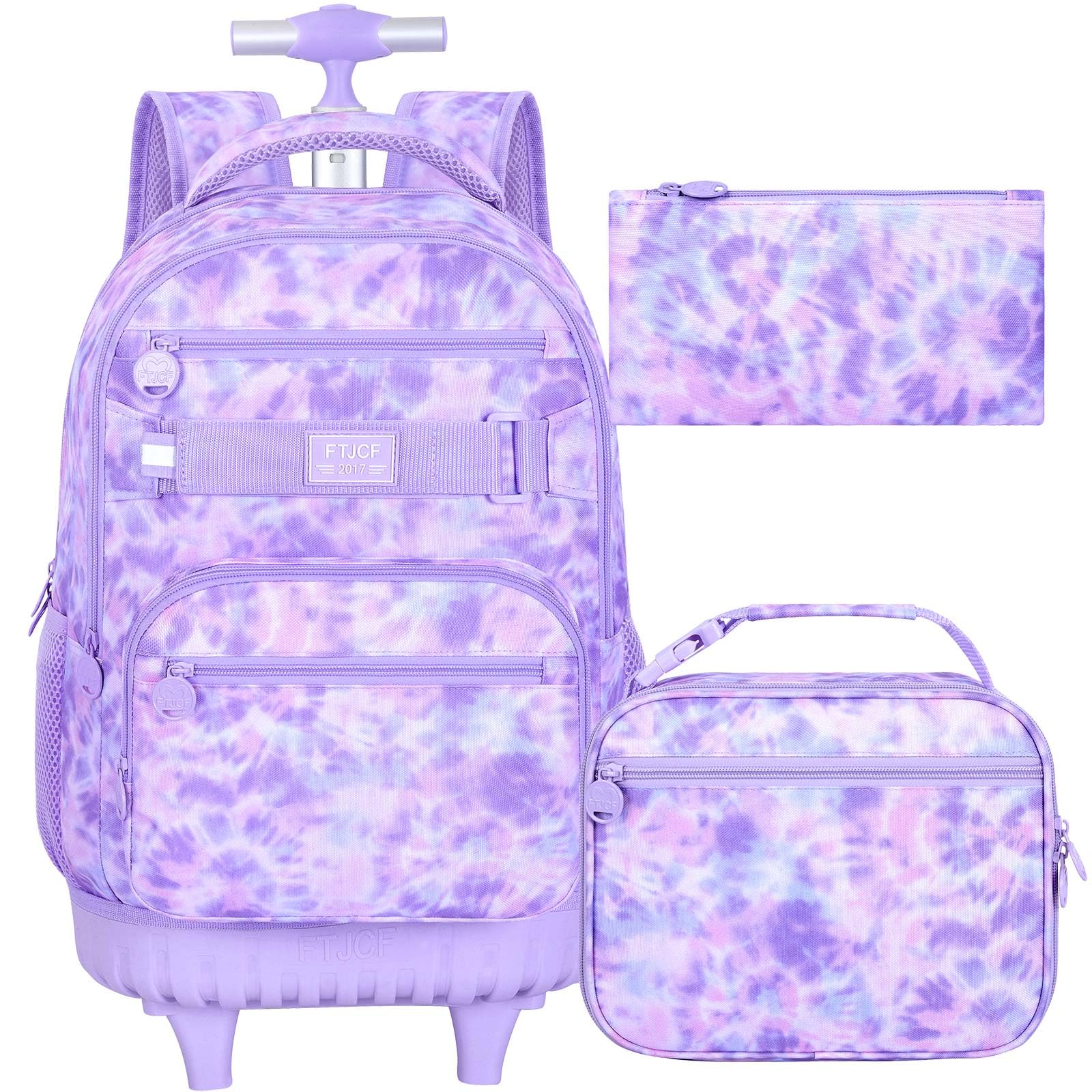 Rolling Backpack for Girls and Womens, 3PCS Roller Bookbag with Lunch ...