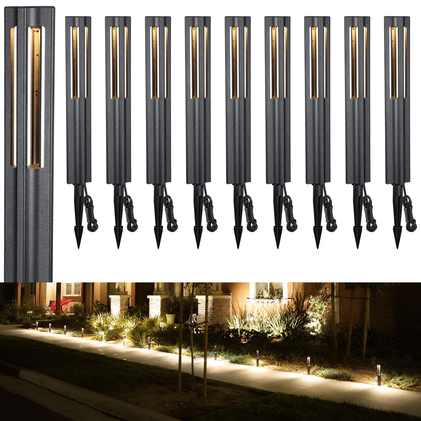 LEONLITE 10-Pack Low Voltage Landscape Pathway Lights, LED Bollard Path ...