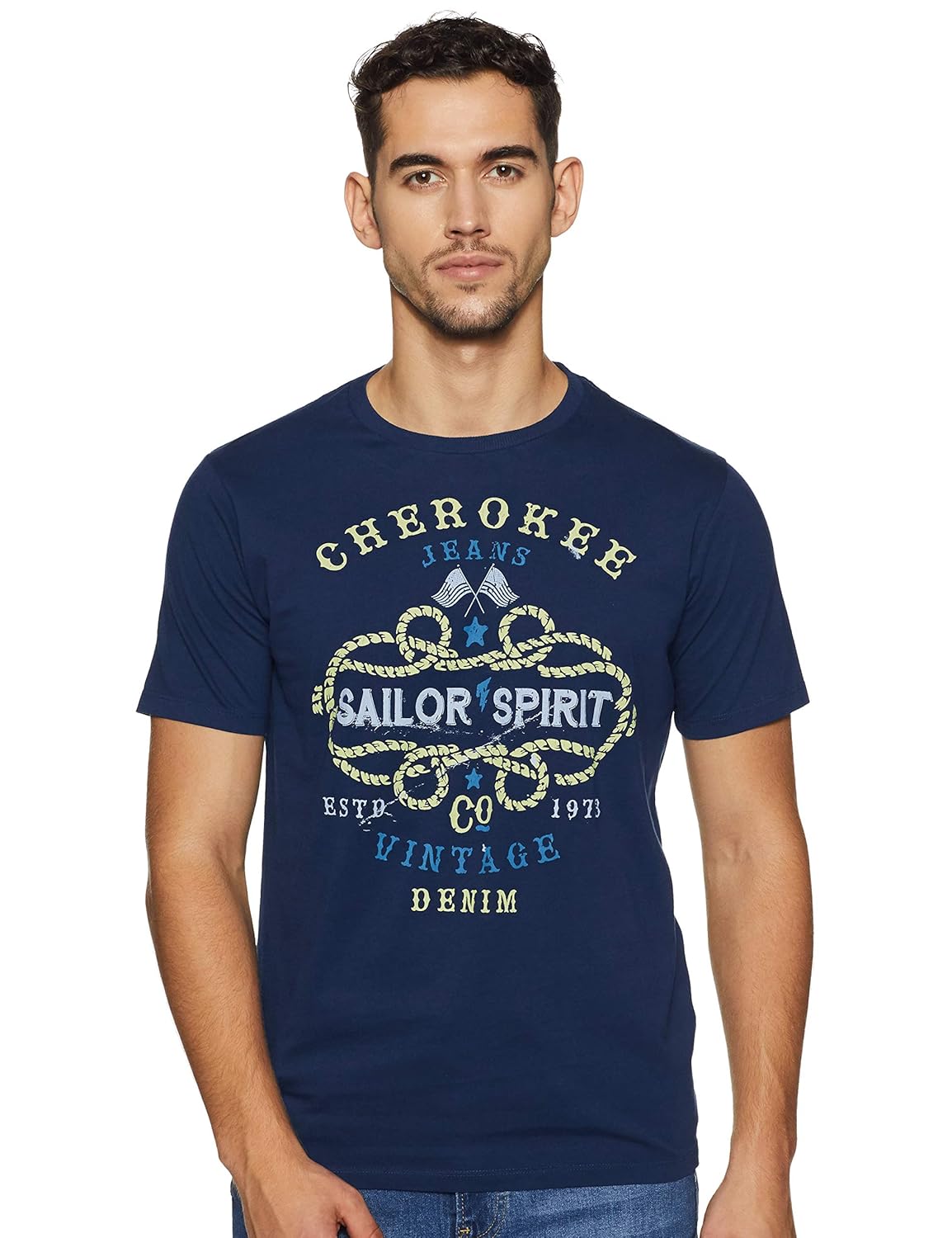 Buy Cherokee Men's Solid Regular fit T-Shirt (400020268143_Navy S) at ...