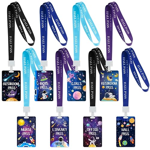 Set of 8 Outer Space Unbreakable PVC Hall Pass Lanyards and Passes Set ...