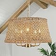 YOMECOO Hand-Woven Rattan Chandelier Vintage Farmhouse Boho Bamboo ...