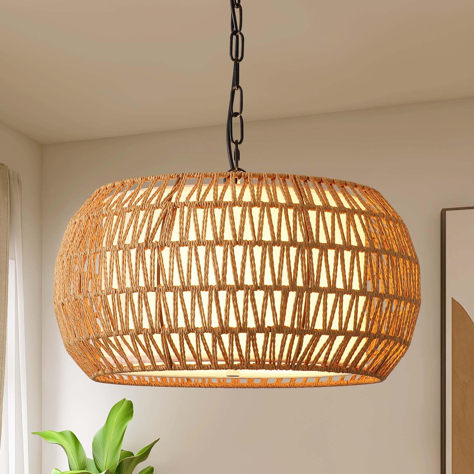 Boho Rattan Pendant Light, Farmhouse Chandelier Light Fixtures,Modern ...